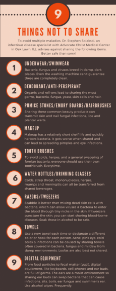 9 items you should NEVER share | health enews